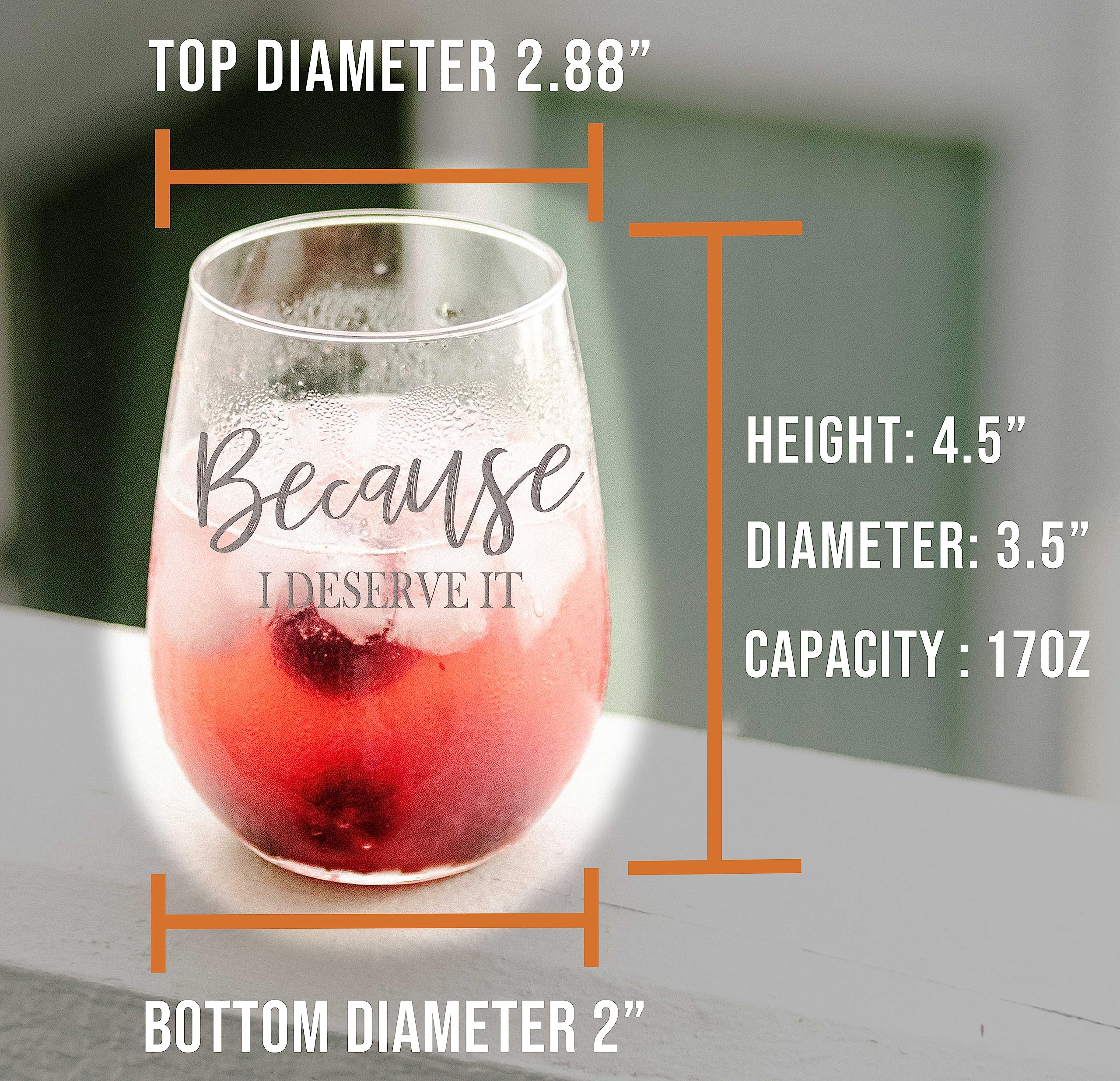 Personalized Etched Monogram 17oz Stemless Wine Glass, Gifts for Women, Customized Engraved Christmas Gifts, Unique Mother's Day Gift, Customizable Bridesmaid Birthday Wine Tumbler, Because YTH