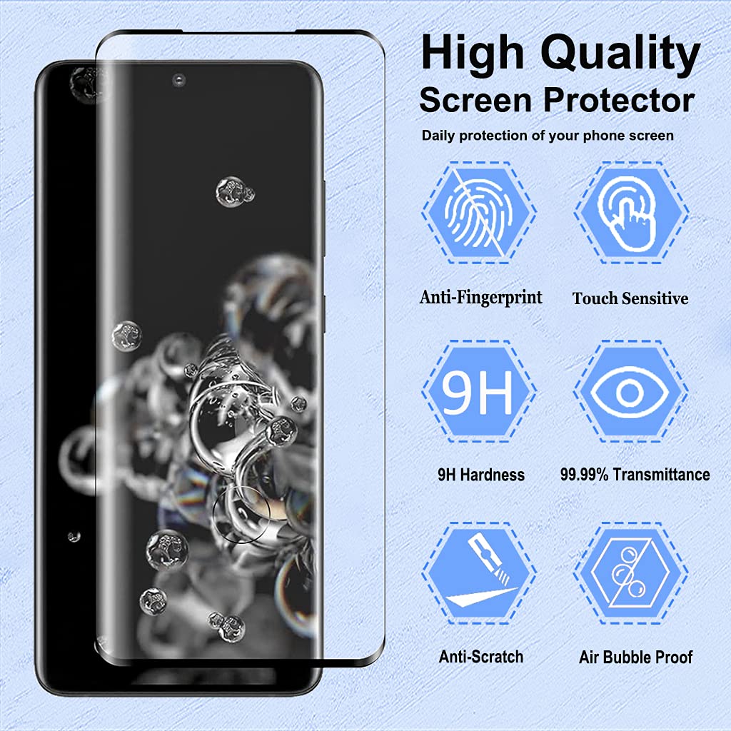 OttarScreen Galaxy S20 Plus Screen Protector, 3 Pack Tempered Glass Screen Protector, 1 Pack Camera Lens Protector, Compatible Fingerprint, 3D Glass 9H Hardness Tempered Glass Screen Protector for Samsung Galaxy S20+ Plus 5g【3+1 Pack 】
