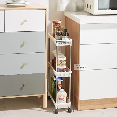Lifewit Slim Storage Cart, Laundry Room Organization, Wide 6.3'', 3 Tier Shelf Organizer Rack Unit with Wheels for Bathroom Kitchen Small Dorm Narrow Space, White