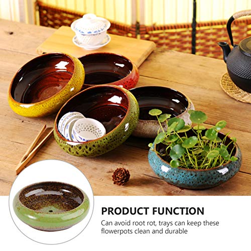 Succulent Pot, 18cm Ceramic Flower Pot with Drain Hole Round Glazed Planter, Hydroponic Gardening Pot Bonsai Pots for Cactus, (Green)