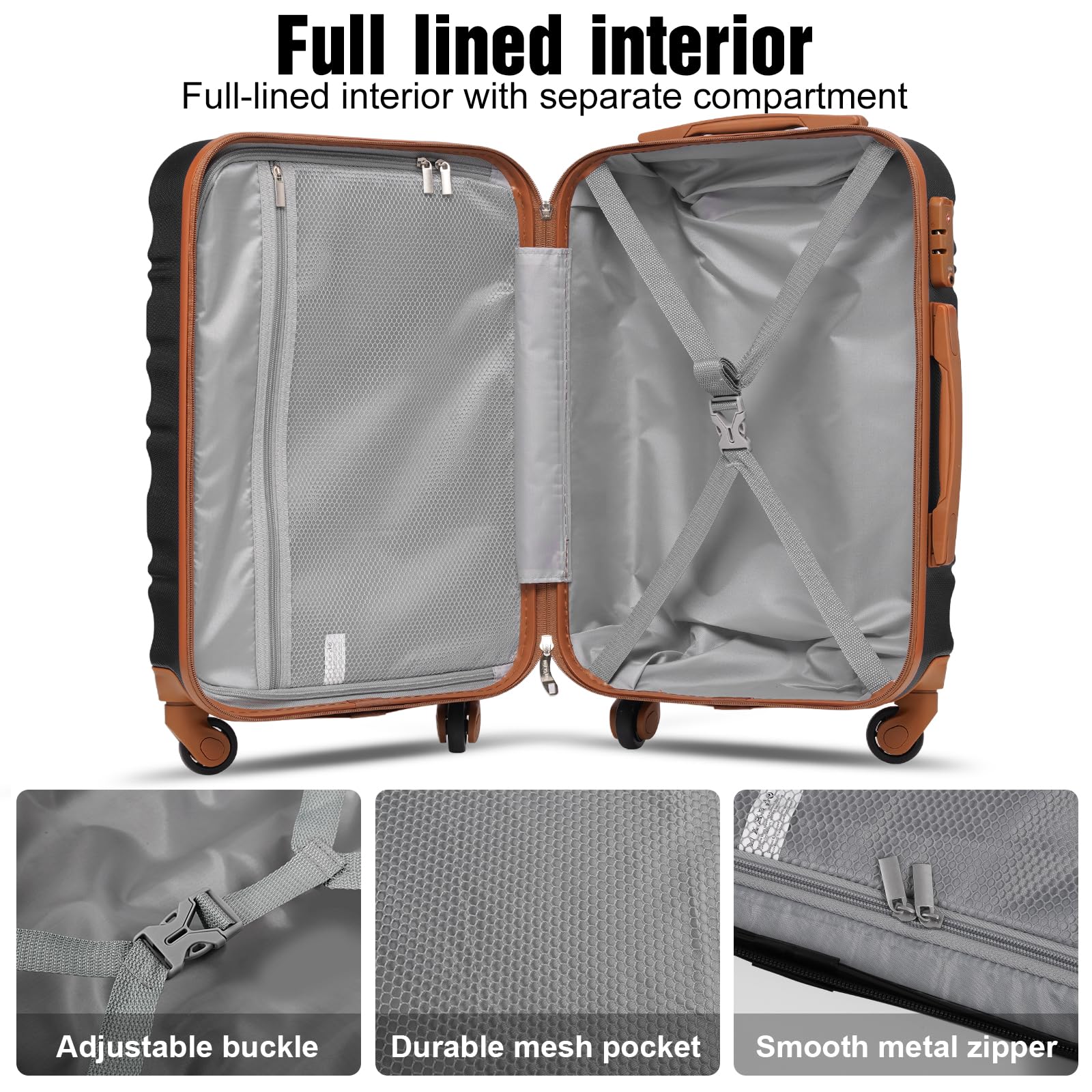 LONG VACATION Luggage Sets 20 IN Carry on Suitcase ABS Handshell Luggage 3 Piece Set with TSA Lock Spinner Wheels (PINK, 20-Inch)