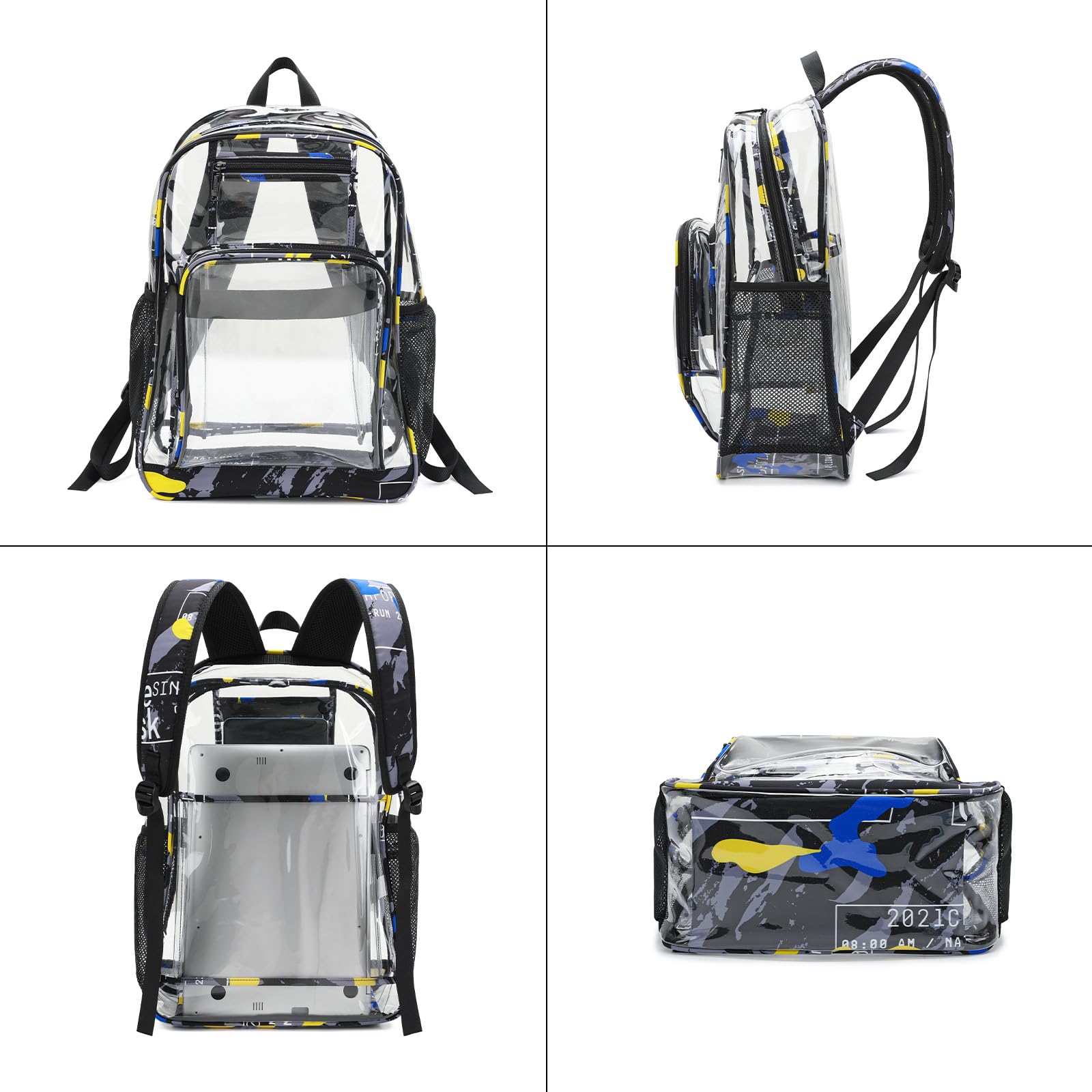 LISINUO Clear Backpack Heavy Duty PVC Transparent Backpacks for Stadium Approved Send Stickers (Yellow)