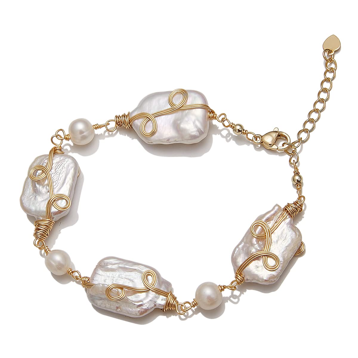 Red Lychee Baroque Pearl Bracelet for Women Bohemia Freshwater Cultured Baroque Pearl Gold Filled Stretch Bracelet Gift for Mother Girls