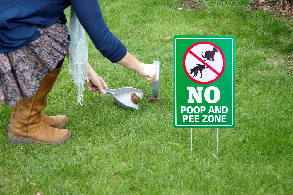 WaaHome Double Side No Poop and Pee Zone Yard Signs with Stakes, 8''X12'' No Pooping Dog Sign