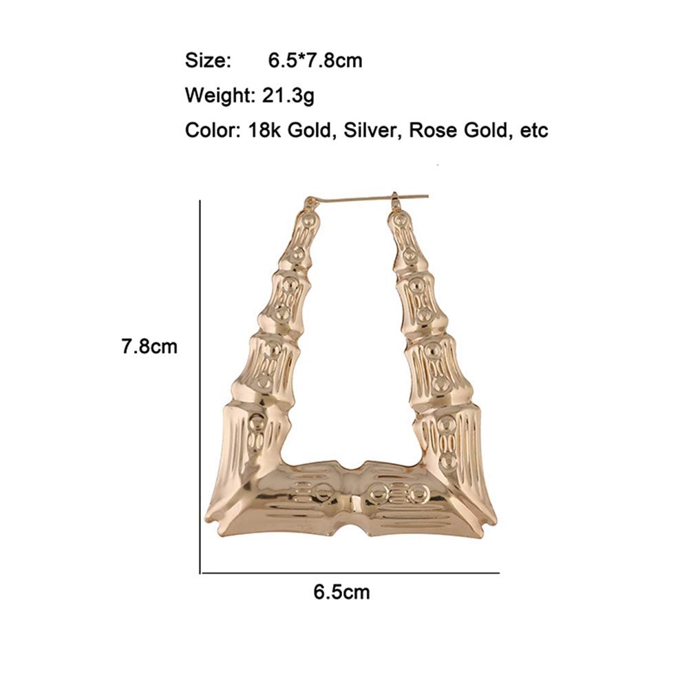 Oversized Bamboo Hoop Earrings for Women Triangle Gold Tone Hip-Hop Hoop Earrings Punk Jewelry (Trapezoidal golden)