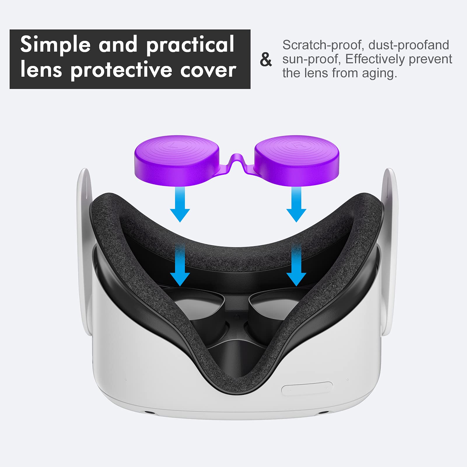 Silicone Face Cover for Oculus Quest 2 & Lens Protective Cover 2 Pairs, EWalos VR Headset Cover Replacement Accessories, Reduce Face Pressure, Sweatproof and Enhance Comfort(Black+Purple)