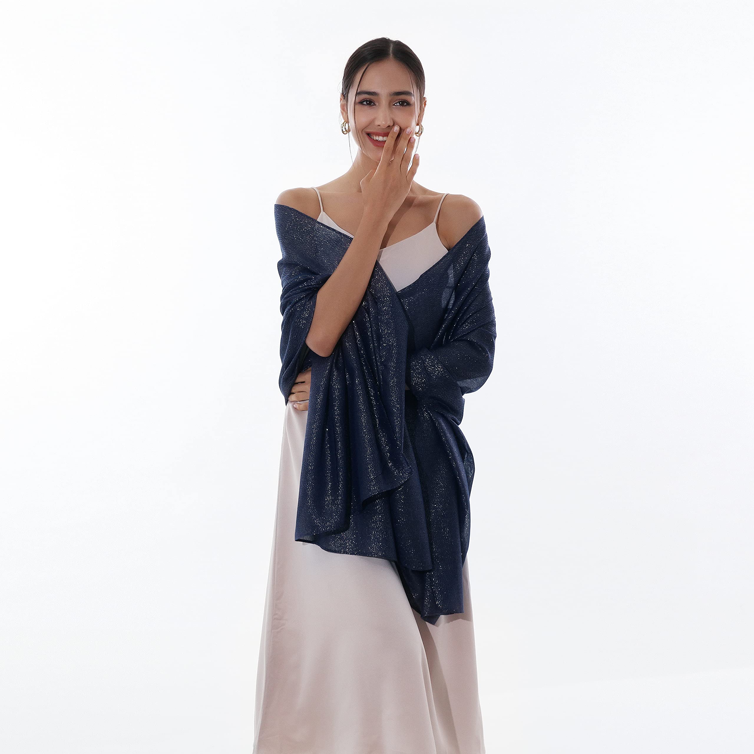 RIIQIICHY Womens Scarf Navy Pashmina Shawls and Wraps for Evening dresses Sheer Shawl for Weddings