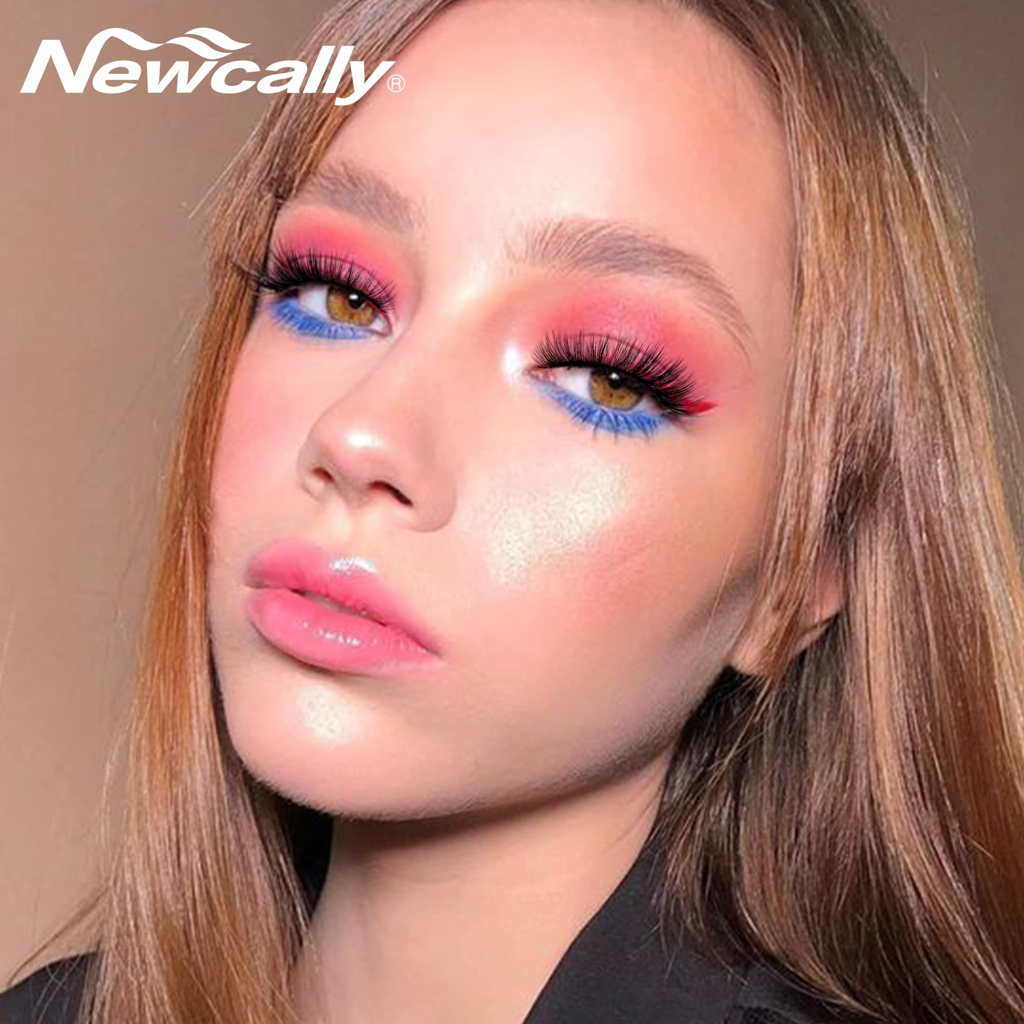 Newcally Lashes Mink False Eyelashes Natural Look Wispy Clear lash Band Fake Eyelashes Fluffy 3D Curly Strip Volume Cat Eye Lashes Pack 14 Pairs