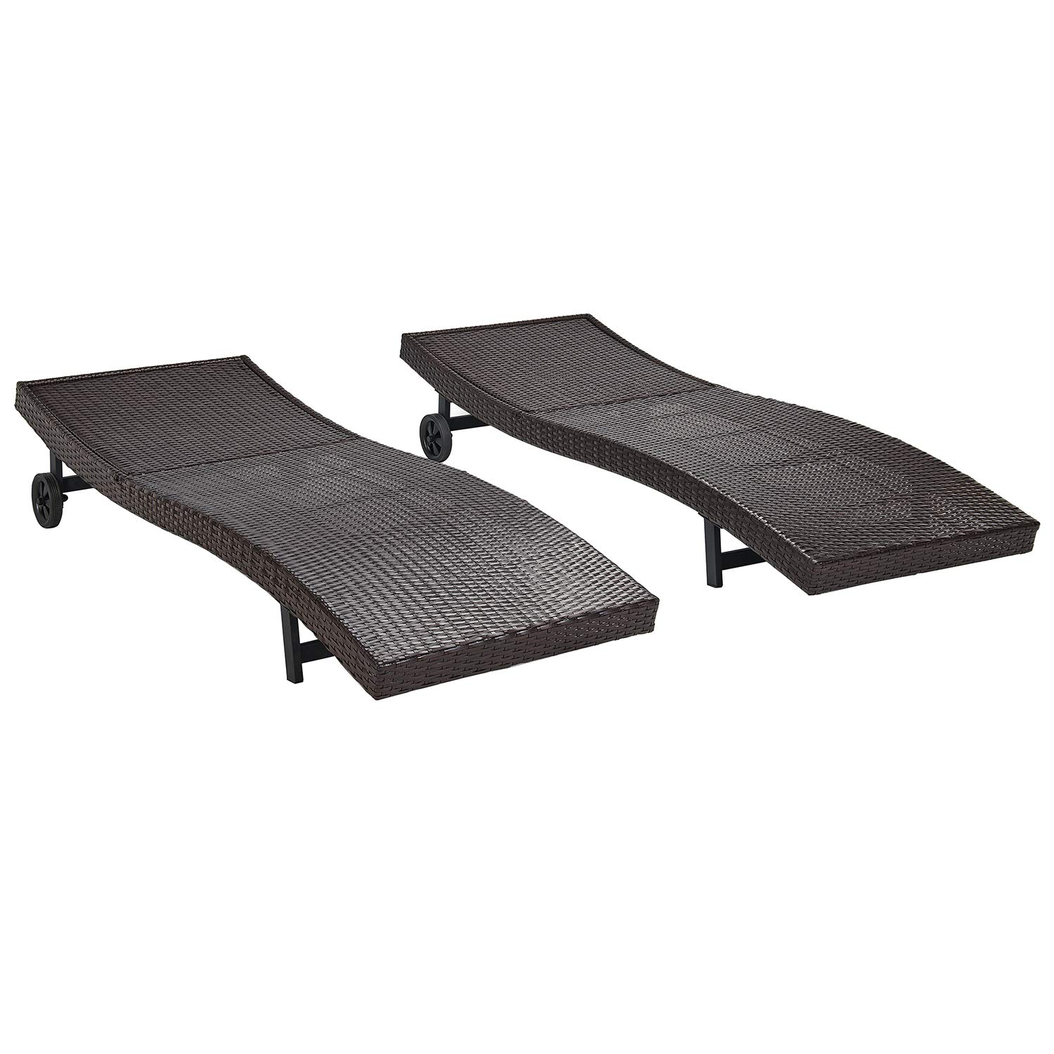 LAUREL CANYON Chaise Lounge Sets with Wheels PE Rattan Adjustable Back Reclining Chair for Patio, Beach, Yard, Pool, Brown