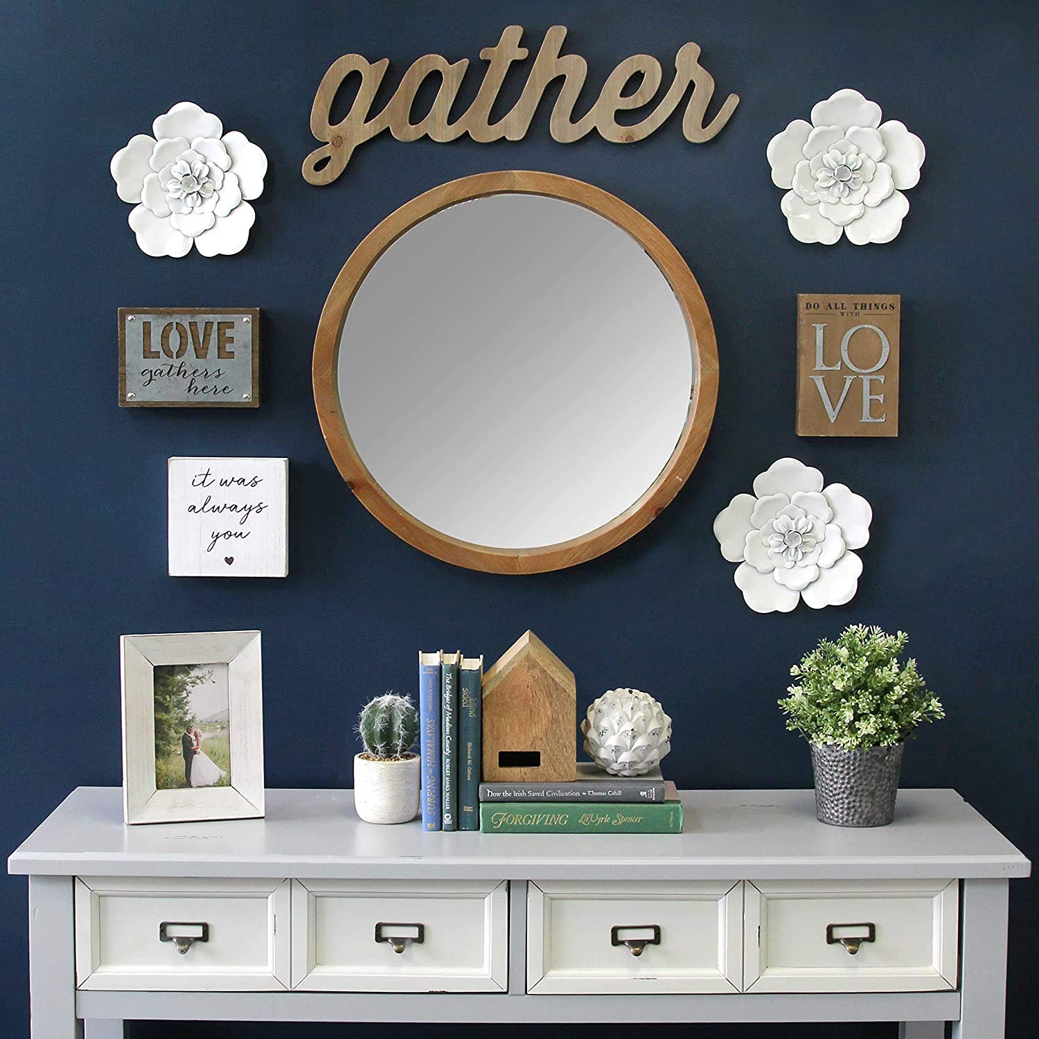 Metal Flower Wall Art Multiple Layer Decor for Indoor Outdoor Home Bedroom Living Room Office Garden Set of 3(White)