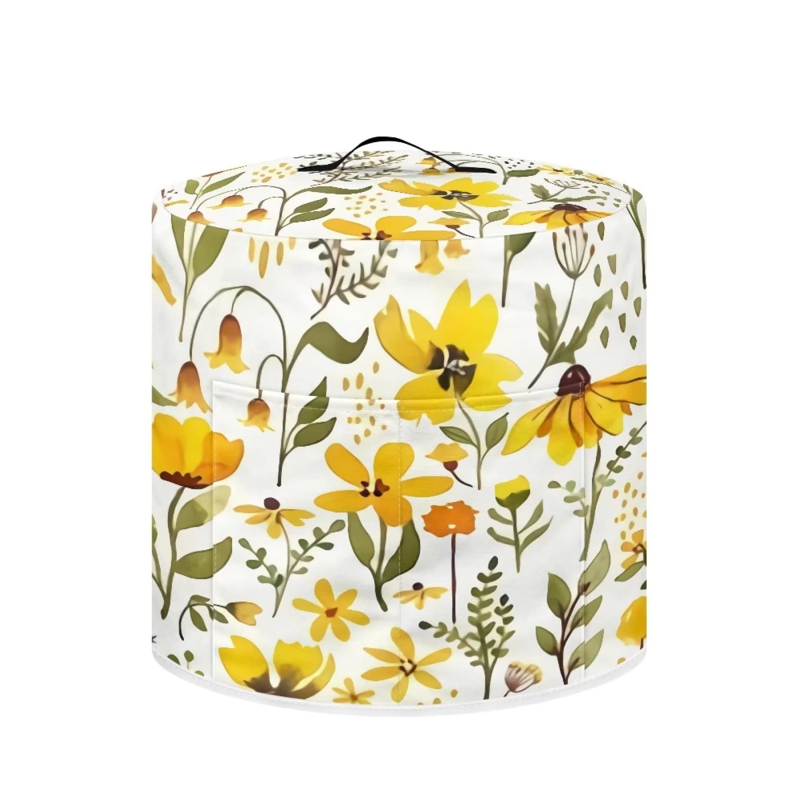 NETILGEN Pressure Cooker Cover for 8 Quart Instant Pot and Air Fryer Accessories, Stain Resistant Washable Round Protective Cover Electric Appliance Cover with Front Pocket, Yellow Floral