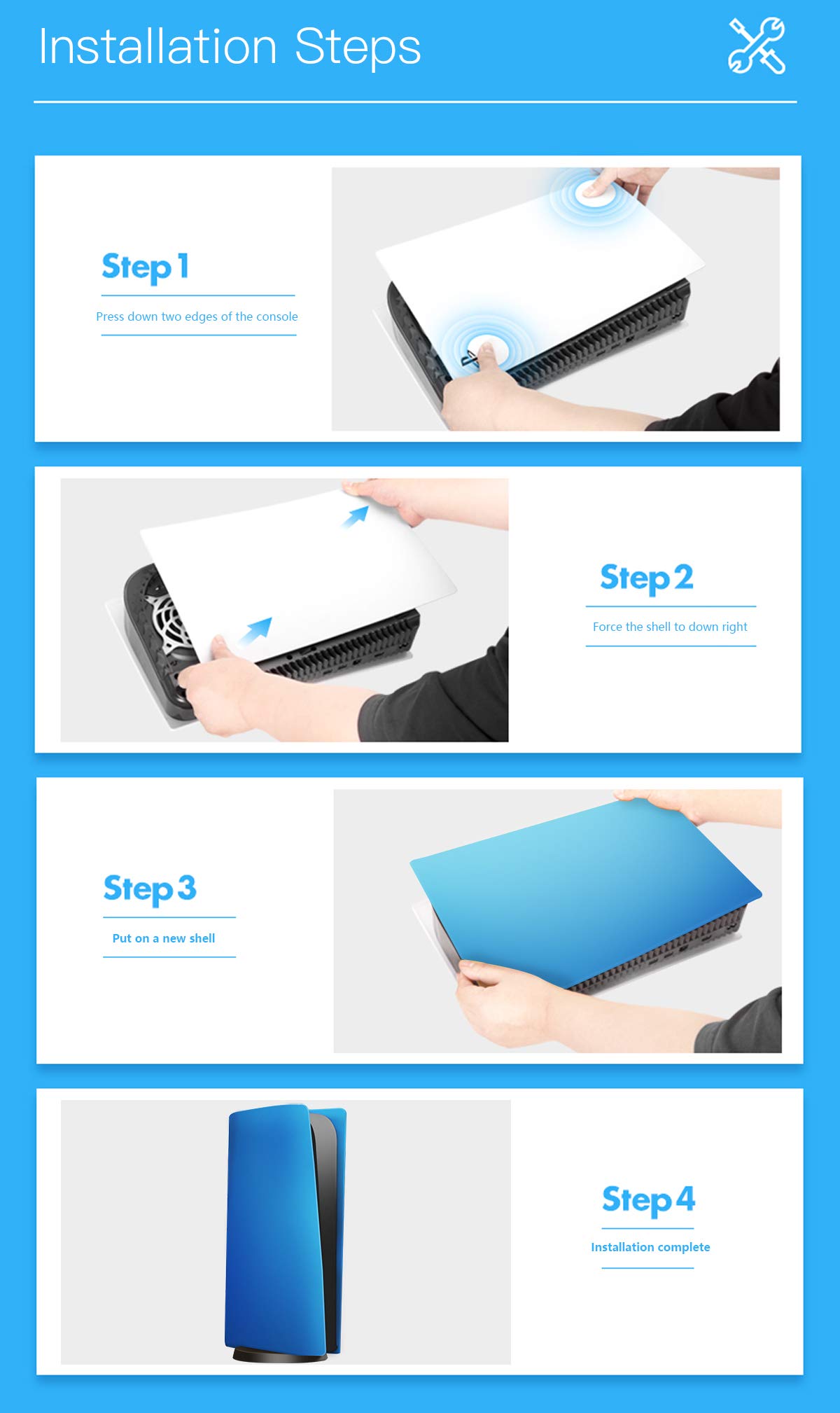 Replacement Shell Skin for PS5 Console, arVin Face Plates Cover Case for PS5, ABS Hard Shockproof Anti-Scratch Dustproof Protective Skins Faceplates Accessories for Playstation 5 Disc Edition –Blue