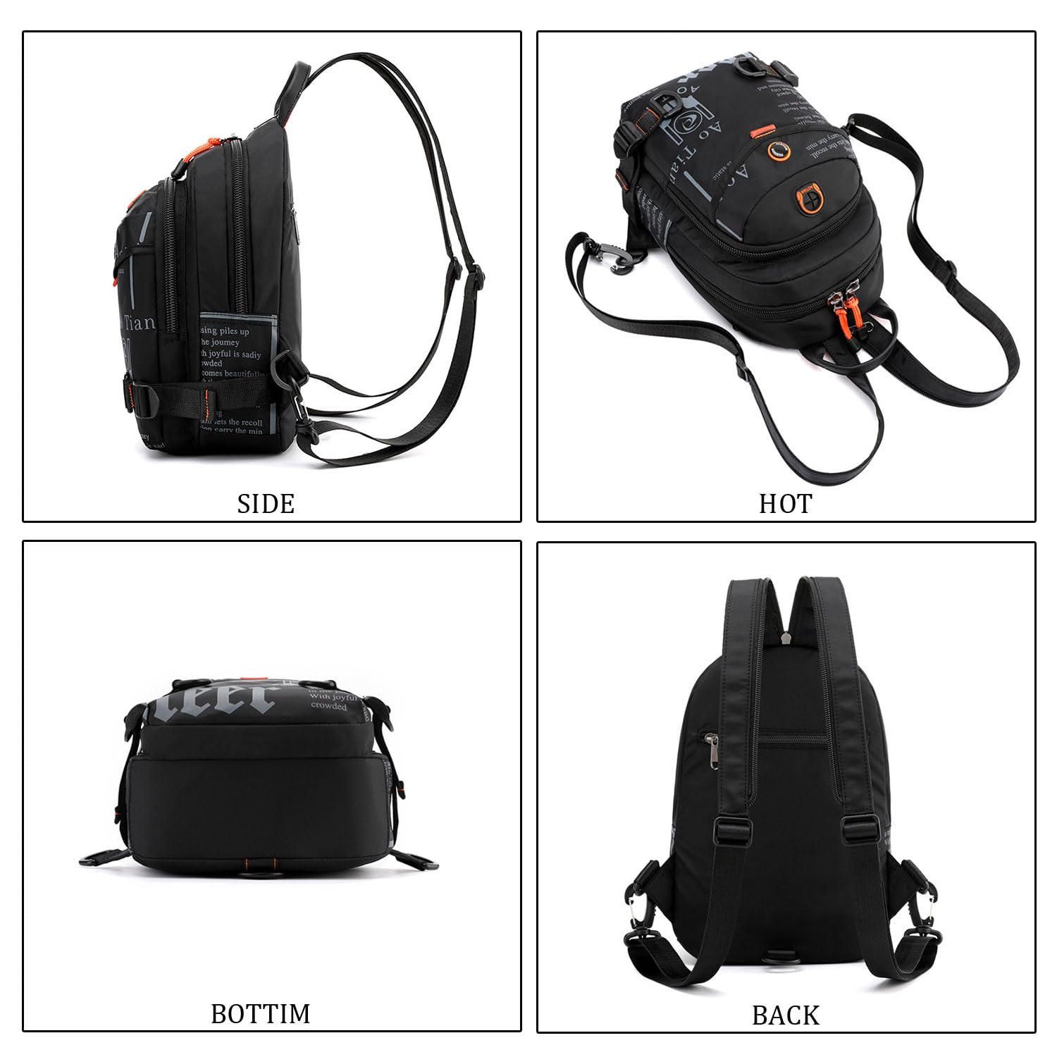 Nhicdns Men's Sling Bag Shoulder Bag Crossbody Shoulder Casual Travel Hiking Chest Bag Daypack Backpack（Black）