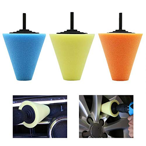Thboxes 5 Pack Car Wheel Hub Drill Buffing Sponge Pads Kit,Auto Cone Metal Polish Buffing Polishing Ball for Automotive Car Wheels Care Buffing Tool in Bags