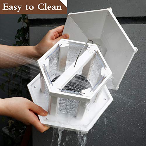 Solution4Patio White Wood Hexagon Gazebo Bird Feeder Hollow Mesh Tray, Large Capacity, Easy to Clean & Fill, 11.4" Dia. X 8.7" H #G-B121B00-US