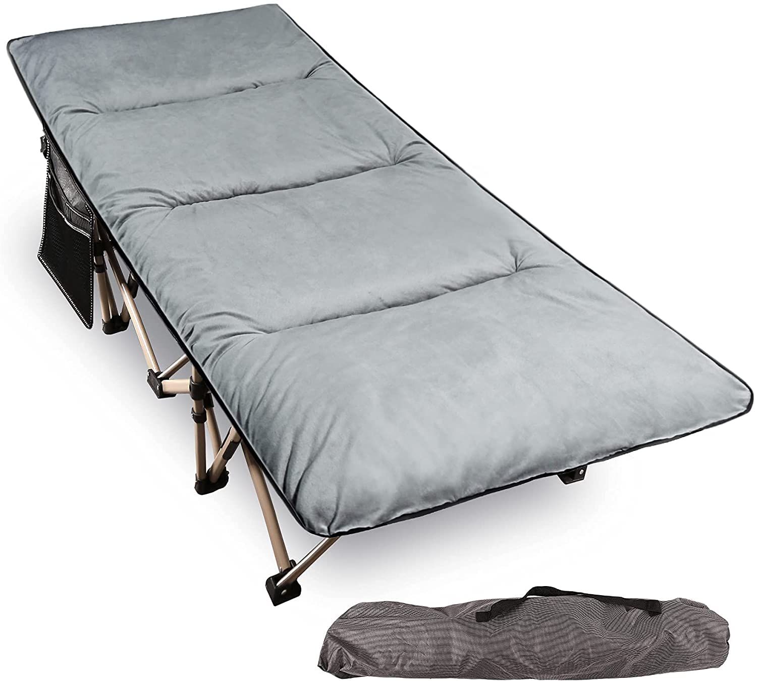 REDCAMP Folding Camping Cots with Cot Pads for Adults 500lbs, Double Layer Oxford Strong Heavy Duty Wide Sleeping Cots for Camp Office Use, Portable with Carry Bag, Grey