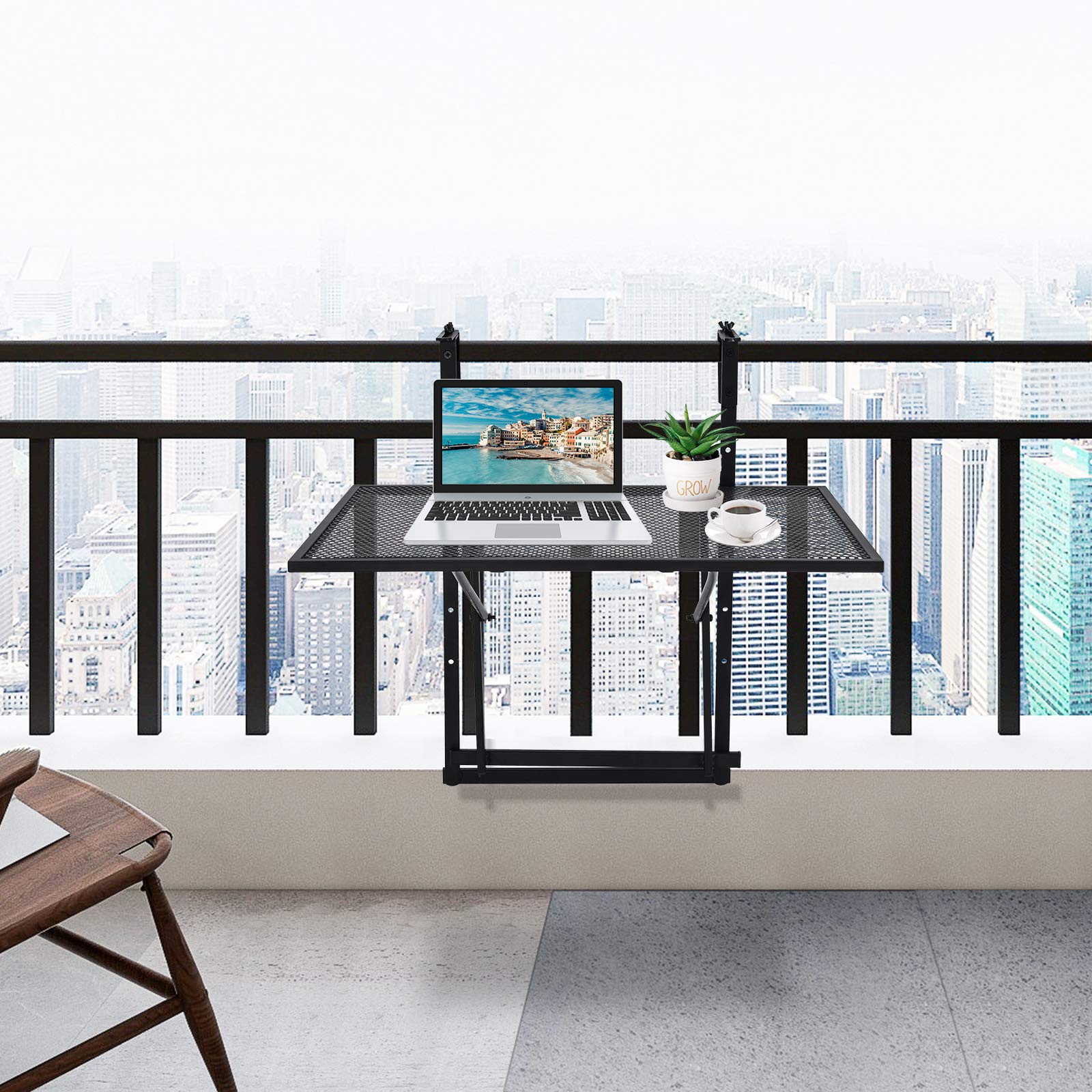 Tangkula Outdoor Folding Hanging Table, 5 Height Adjustable & Foldable Space Saving Railing Serving Table, Width from 1.5 inch to 4 inches, Suitable for Patio, Balcony and Deck