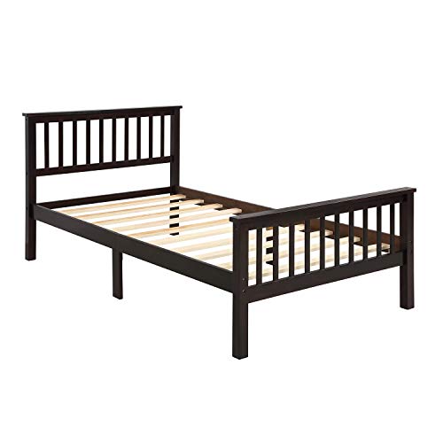 yoptote Wood, Twin Size Beds Frame with Headboard and Footboard Platform, Espresso