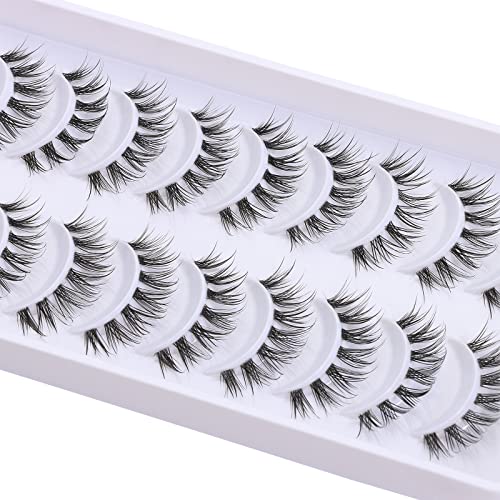 outopen 10 Pairs Clear Band Manga Lashes Natural Look 12MM Anime Lashes Spiky Japanese Korean Asian False Eyelashes Look Like Individual Clusters(Y18|12MM)