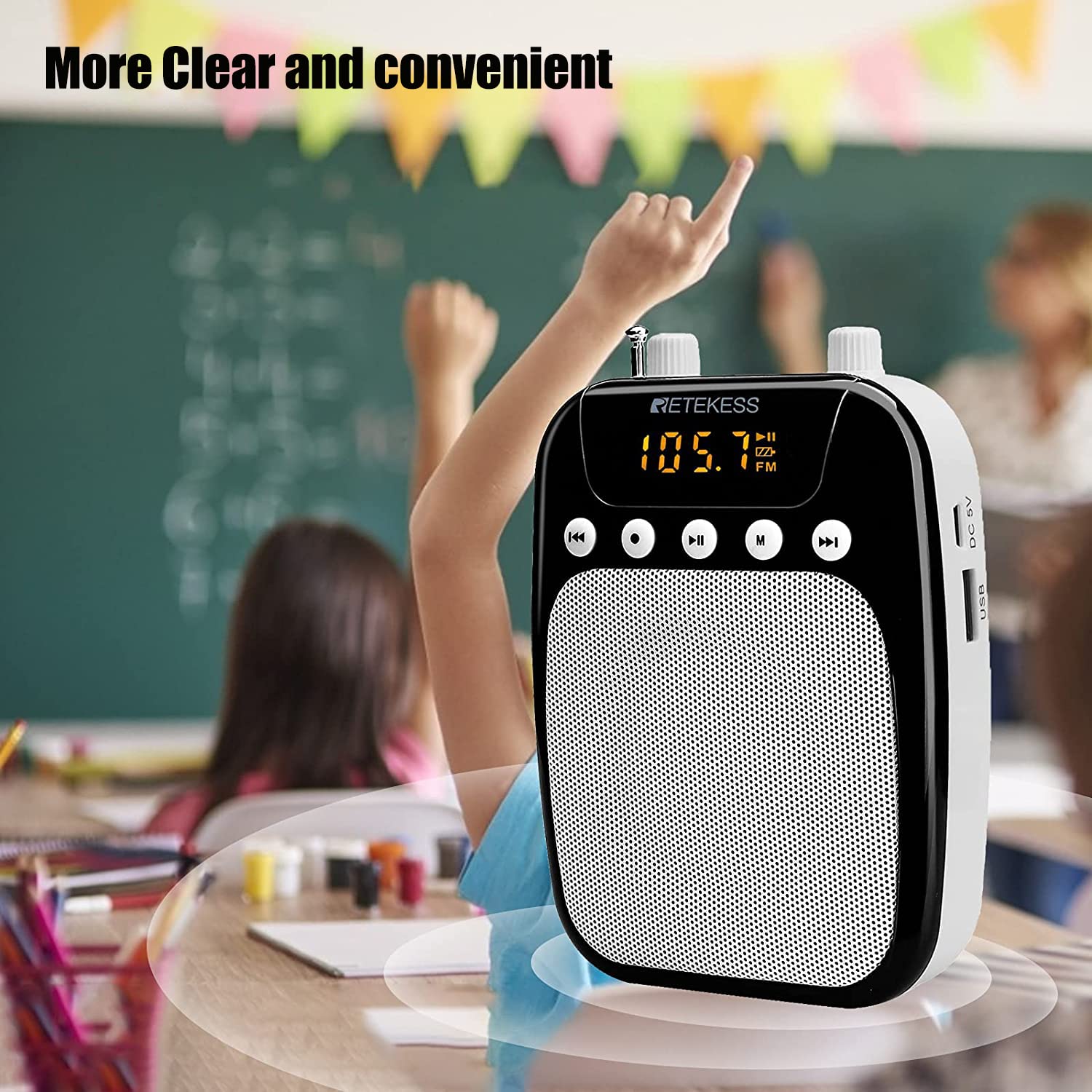 Retekess TR623 Voice Amplifier Microphone Headset, Portable PA System Speaker, Portable Voice Amplifier with Recording, AUX, FM Radio for Teachers, Singing, Coaches, Training, Tour Guide