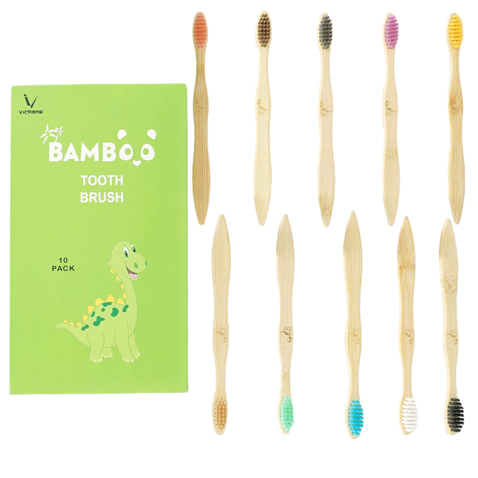 VICROAD Kids Bamboo Toothbrushes BPA Free Soft Bristles Toothbrushes Eco-Friendly, Natural Bamboo Toothbrush Set Biodegradable, Compostable & Organic Charcoal Wooden toothbrushes(10 Pack