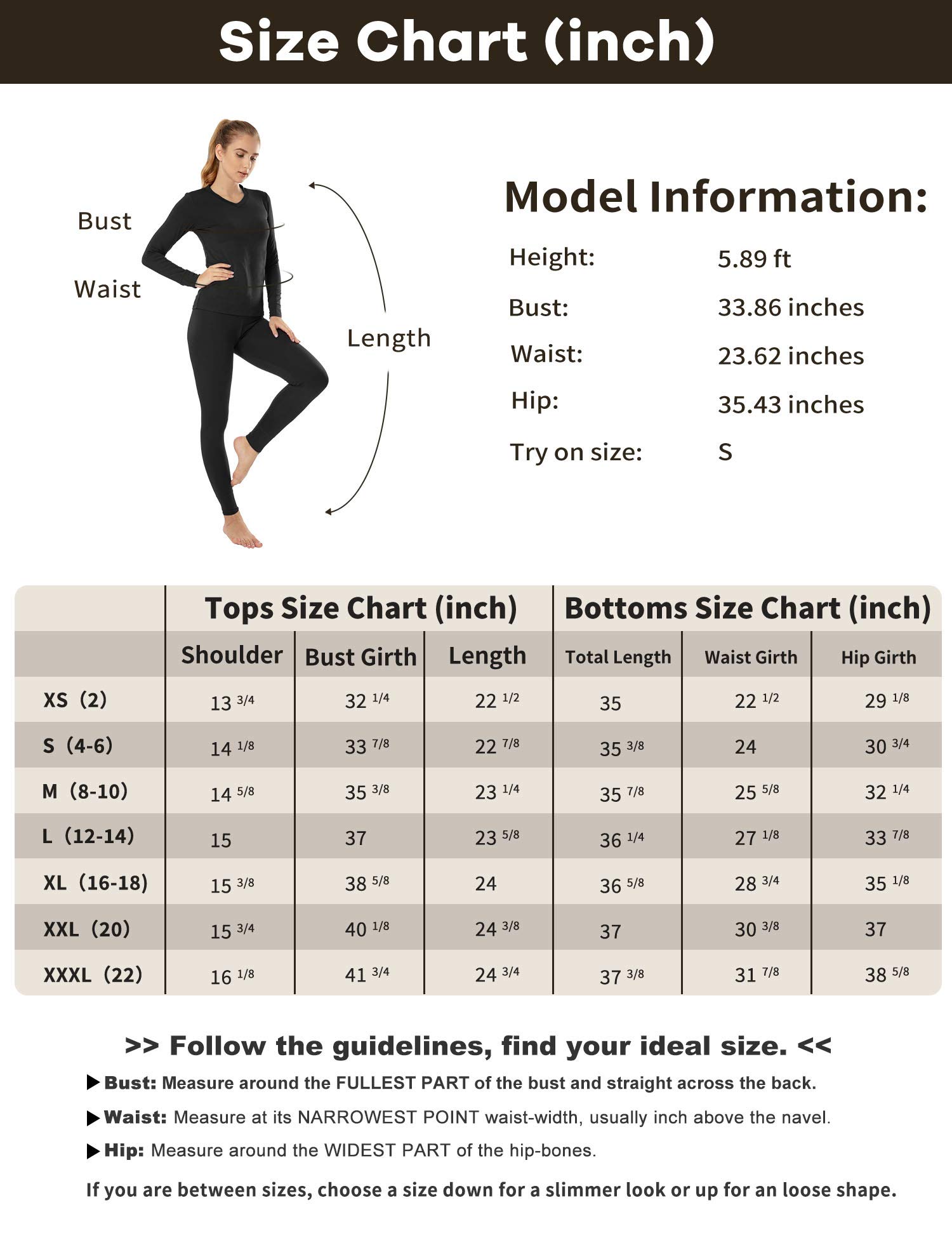 MANCYFIT Womens Thermal Underwear Long Johns Set with Fleece Lined Ultra Soft V Neck Black Large