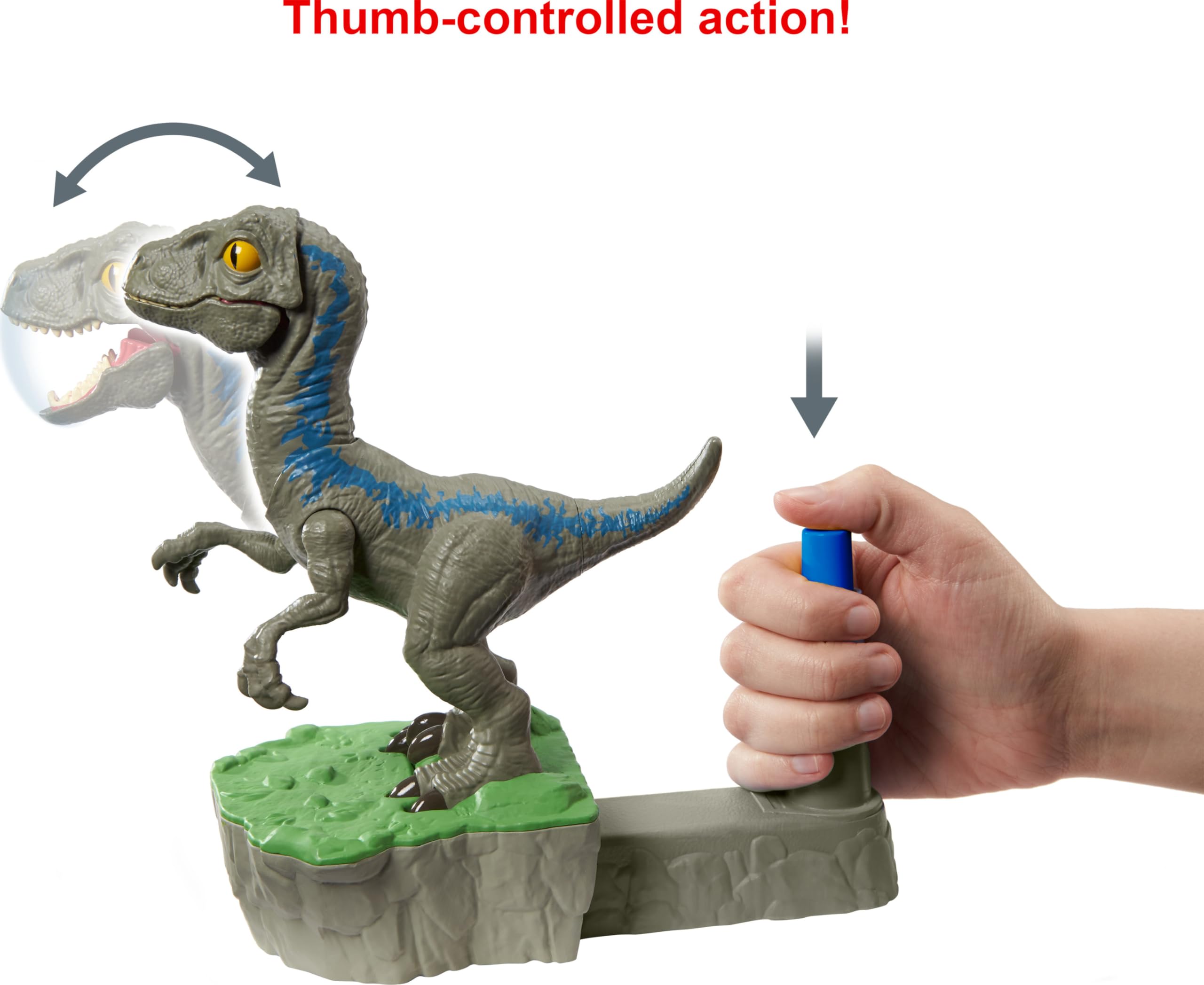 Mattel Games Rock 'Em Sock 'Em Raptors Jurassic World Domination Kids Game Fighting Raptors with Blue vs Atrociraptor