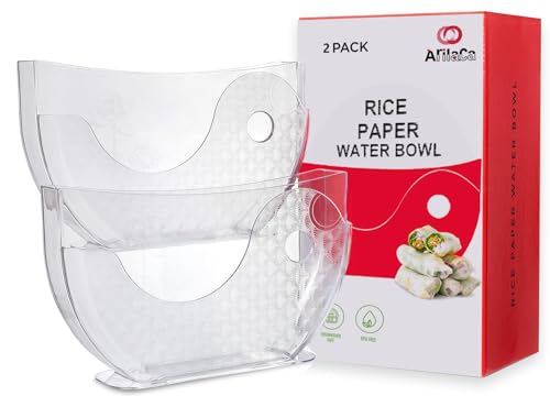 Rice Paper Water Bowl Dipper Spring Roll Water Bowl Rice Paper Holder Rice Bowl Rice Roll Shrimp Spring Vietnamese Rice Paper Holder Spring Roll Water Dipper Rice Wraps for Spring Rolls 2 Pack