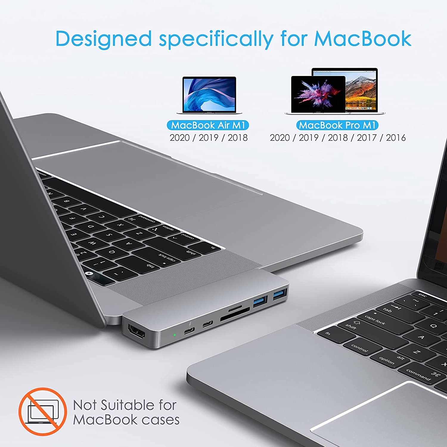 USB C Adapter for MacBook Pro/Air M1 2022/2021/2020, 7 in 2 USB-C Hub with 4K HDMI, Thunderbolt 3(100W PD), USB-C & 2 USB 3.0, SD/TF Card Reader, Type C Dongle for MacBook Pro Air 13" 15" 16" (C)
