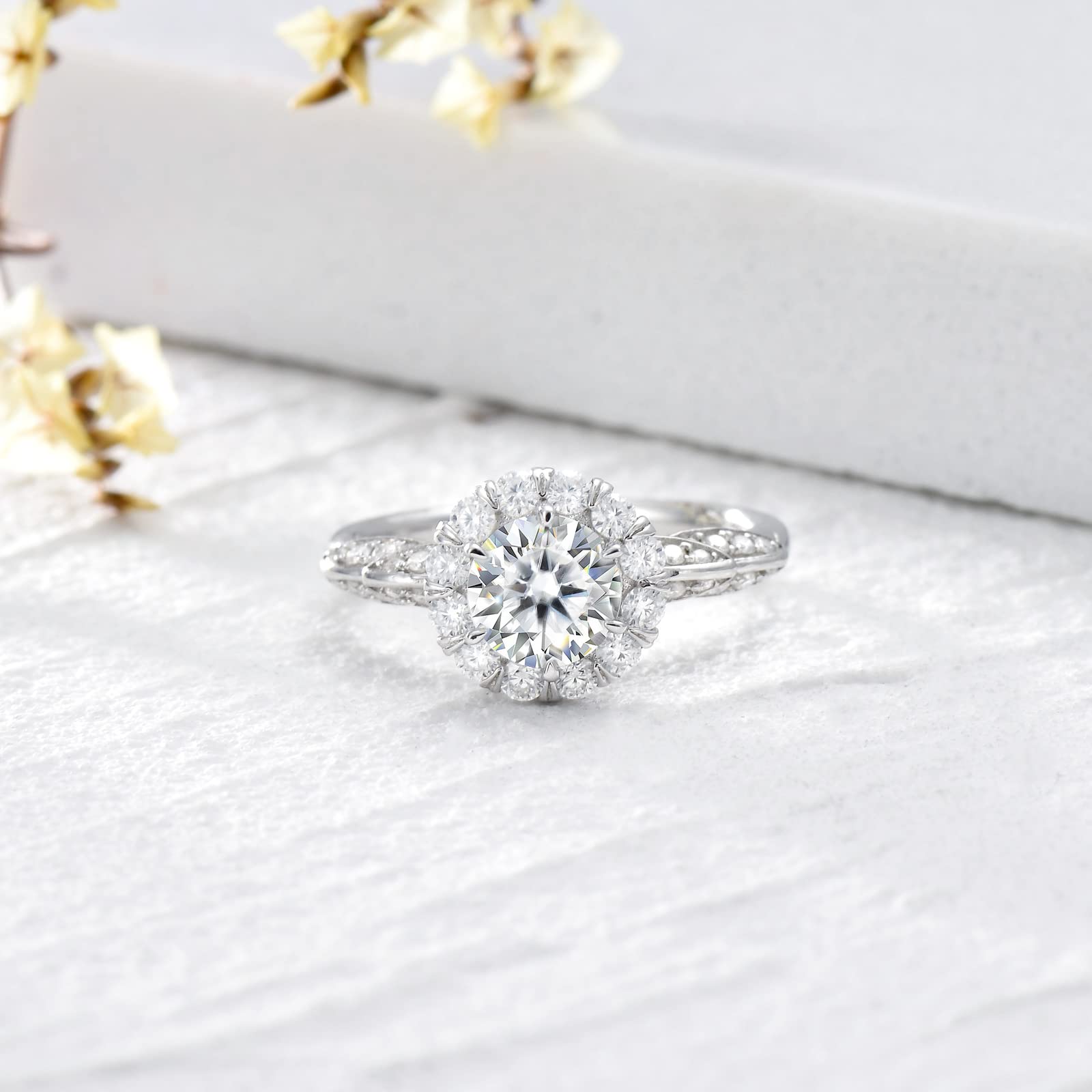 Molioaki 1.25 Carat (ctw) moissanite engagement rings for women Platinum Plated Silver moissanite rings- 9.5