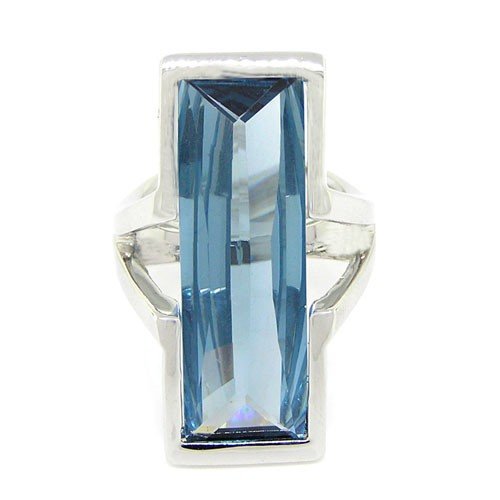 Long & Slender Large Cocktail Ring - Blue Spinel CZ, .925 Sterling Silver, Size 8