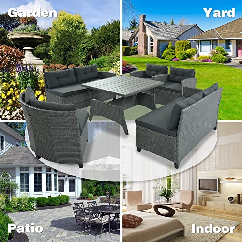 Lifeand Patio Rattan Dinning 6-Piece Outdoor Wicker Sofa Set, Gray