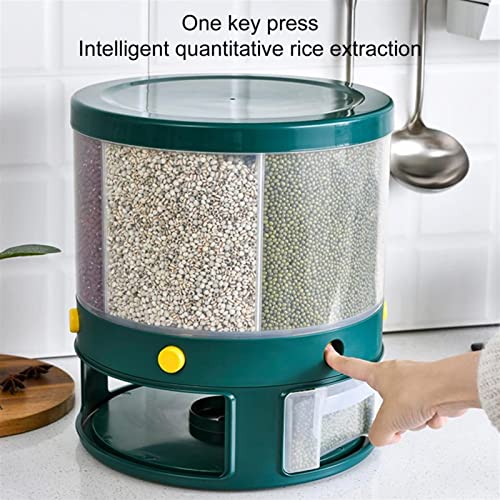 Rice Storage Container Rice Bucket Easy Dispensing Rotating Food Grade Large Capacity Practical 6-Grid Leak-Proof Rice Storage (Color : Wit)