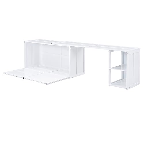 Lifeand Queen Size Murphy Bed with Rotable Desk, White