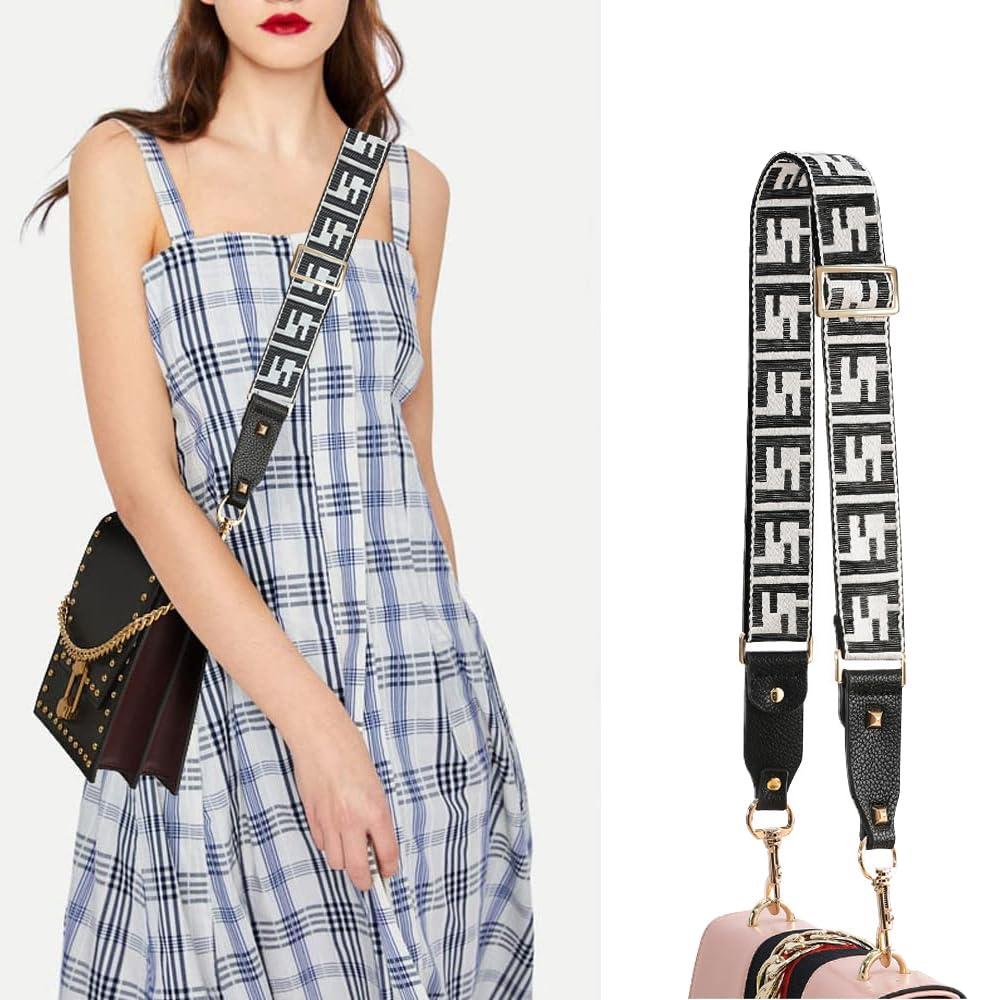 Lifenanny Purse Strap Wide Shoulder Adjustable Replacement Belt Crossbody Guitar Straps Vintage Pattern for Handbag, Bags, Bags (Black & White F)