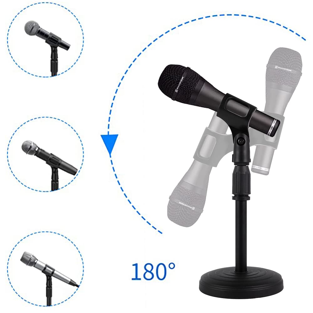 Poocar Desktop Microphone Stand,Heavy Duty Table Desk Microphone Stand with Non-Slip Metal Base, 3/8" and 5/8" Adapter Adjustable Height for Blue Yeti Snowball Spark & Other Microphone