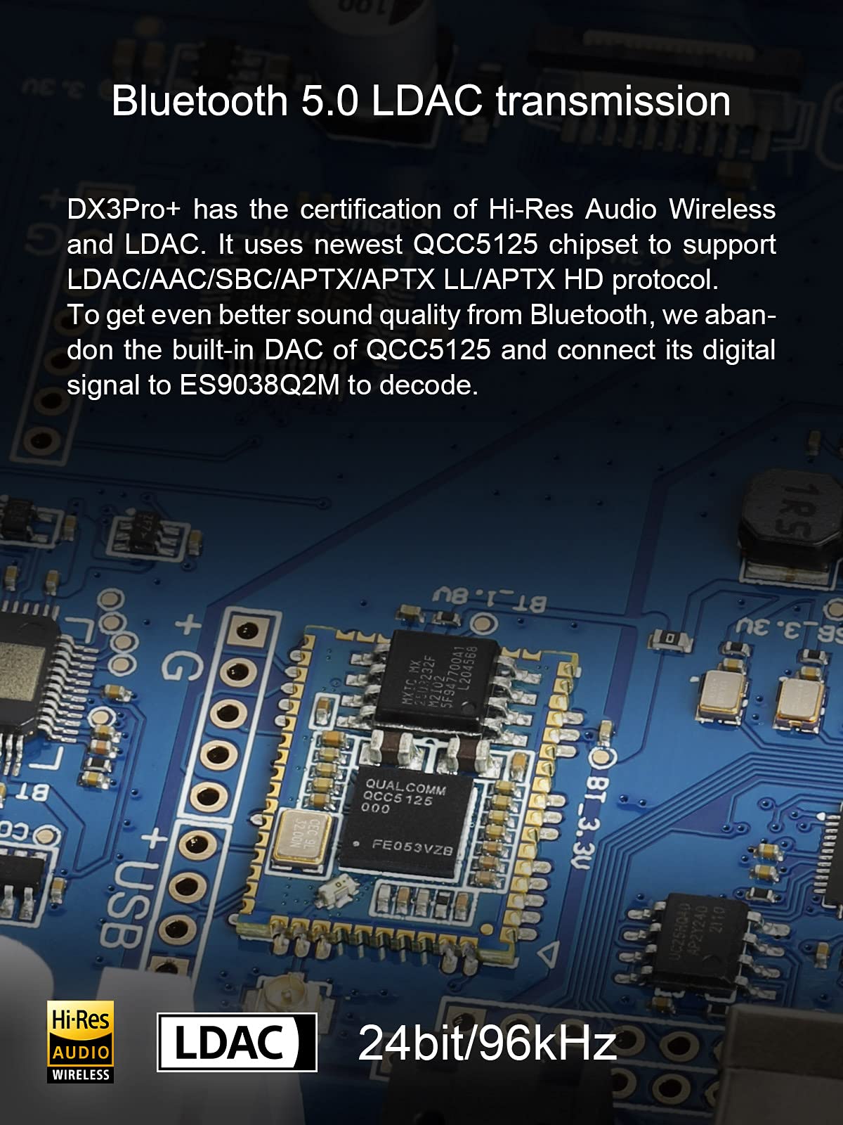 Topping DX3pro+ LDAC Headphone Amplifier - ES9038Q2M XU208 NFCA Bluetooth5.0 Audio Decoder USB/Opt/Coax DAC AMP Pre Amplifier with Remote Control (Sliver)