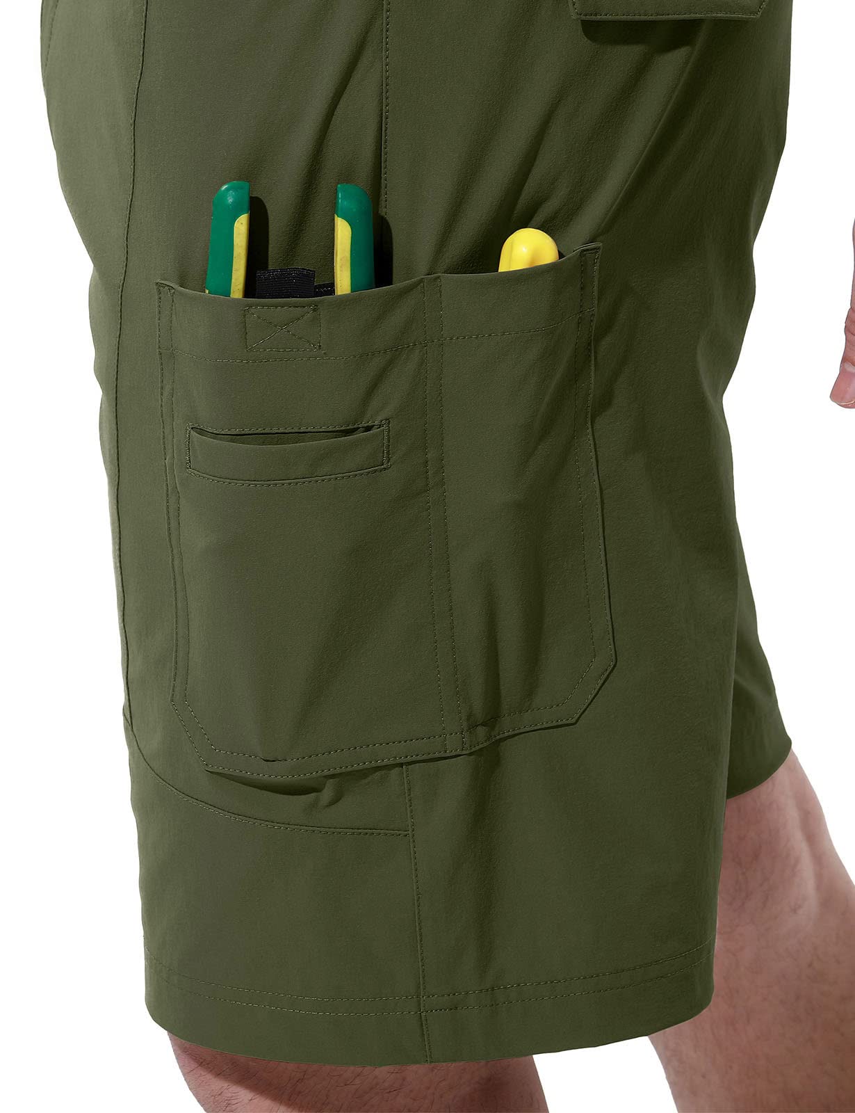 Rdruko Men's Work Shorts Lightweight Quick Dry Outdoor Hiking Fishing Shorts 8 Pockets(Army Green, US 32)