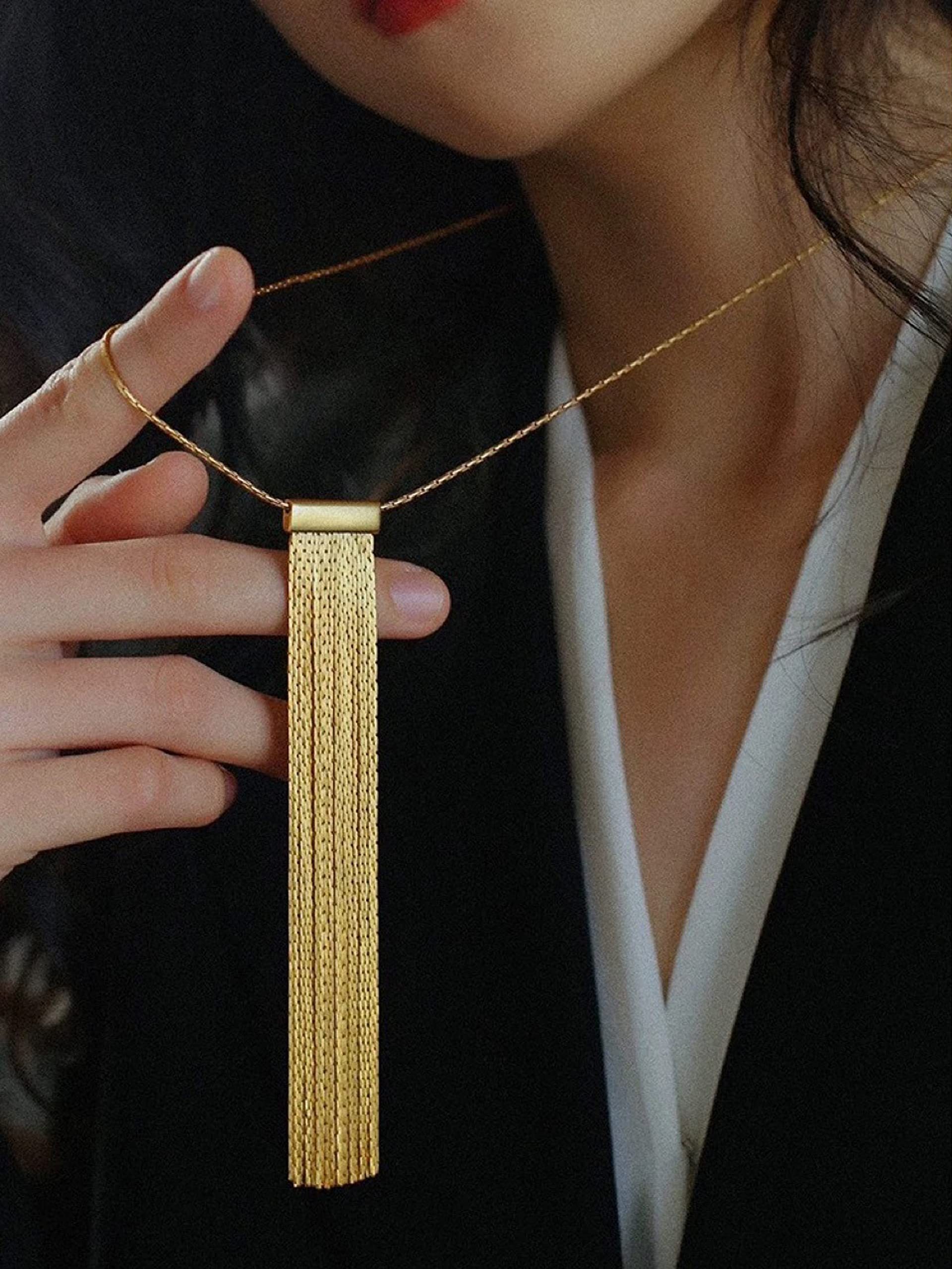 Long Drop Dangle Statement Earrings 18k Gold Hook Sleek Chain Tassel Earrings Minimalism Dainty Party Jewelry Gift for Women