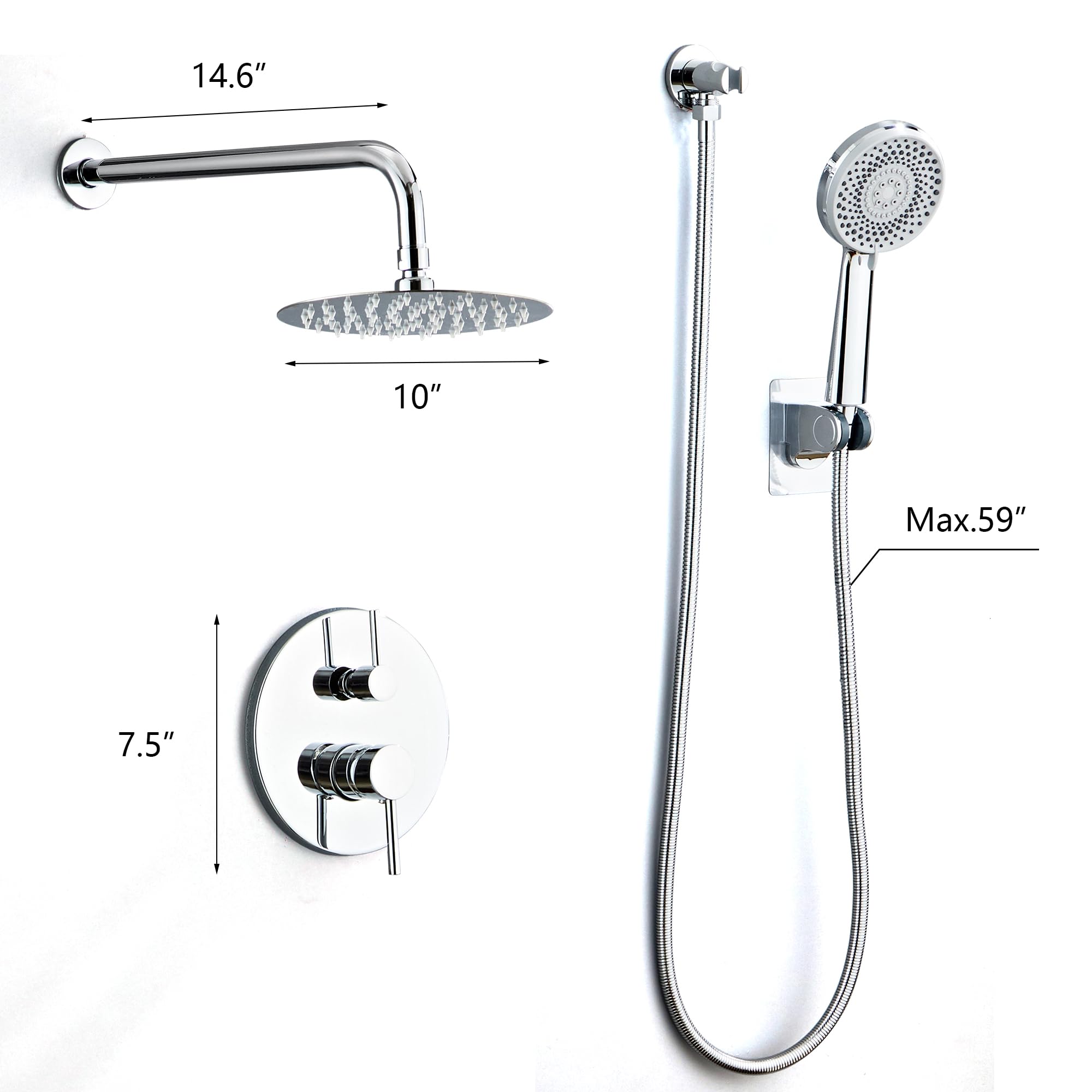 LCEVCGK Shower System, Matte Black Wall Mounted Shower Faucet Set Complete for Bathroom with 8 Inch Rain Shower Head and 3-Setting Handheld Shower Head Combo, Shower Valve with Trim and Diverter