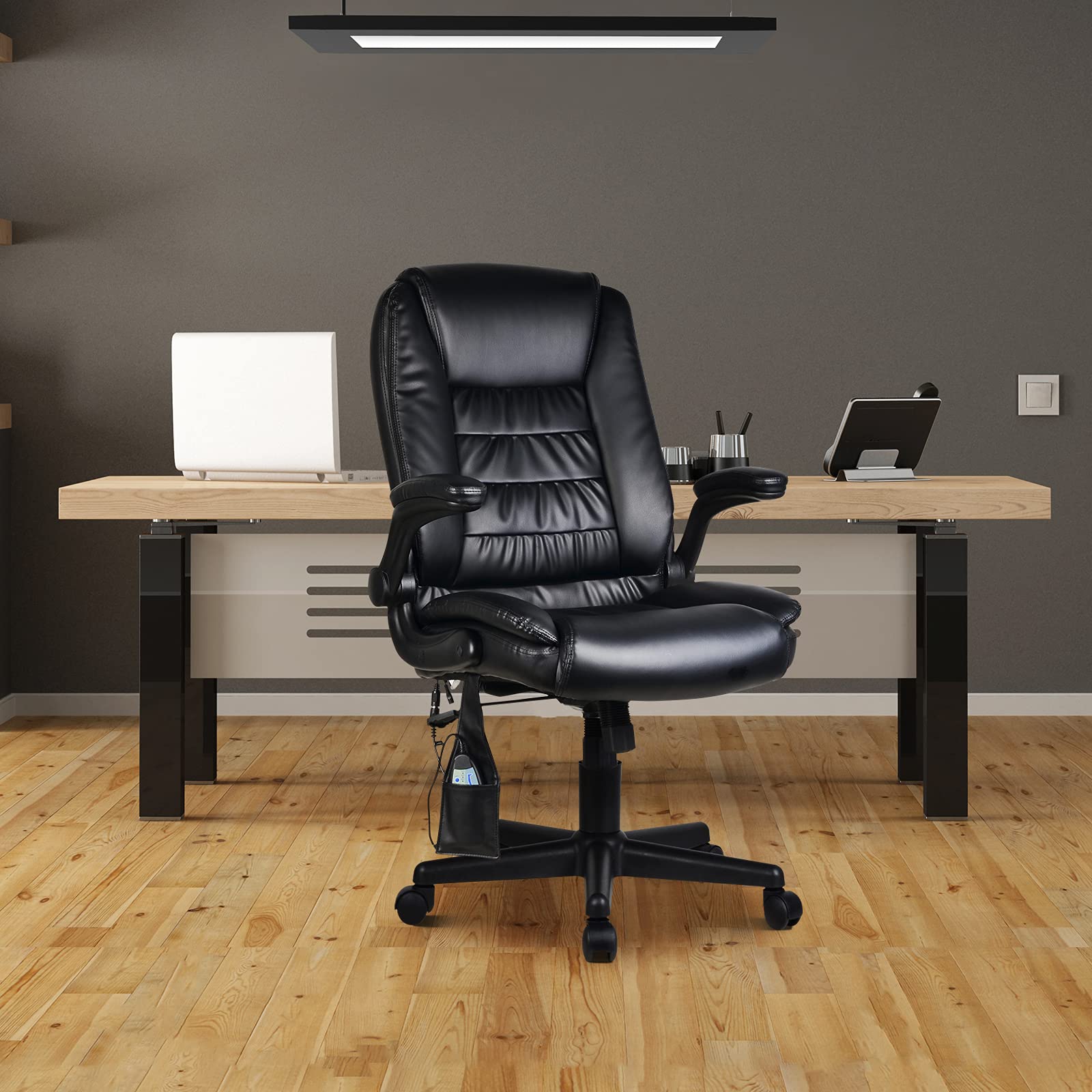 LENTIA Massage Office Chair High Back Executive Chair Ergonomic Leather Computer Desk Chair with 6 Vibrating Point, Black (27.16" W × 28.34" D × 41.73-45.74" H)