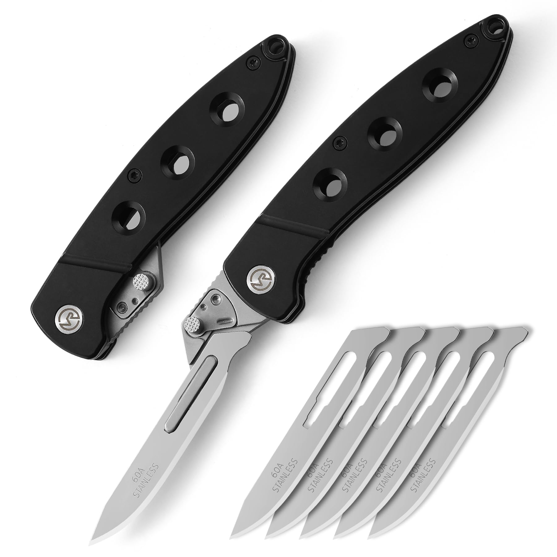VR VIREN KNIFE Folding Scalpel Pocket Knife,EDC Utility Knife with 6pcs #60A Replaceable Blades,Outdoor Knife,Sharp Skinning Knives for Hunting, Fishing, Deer & Survival