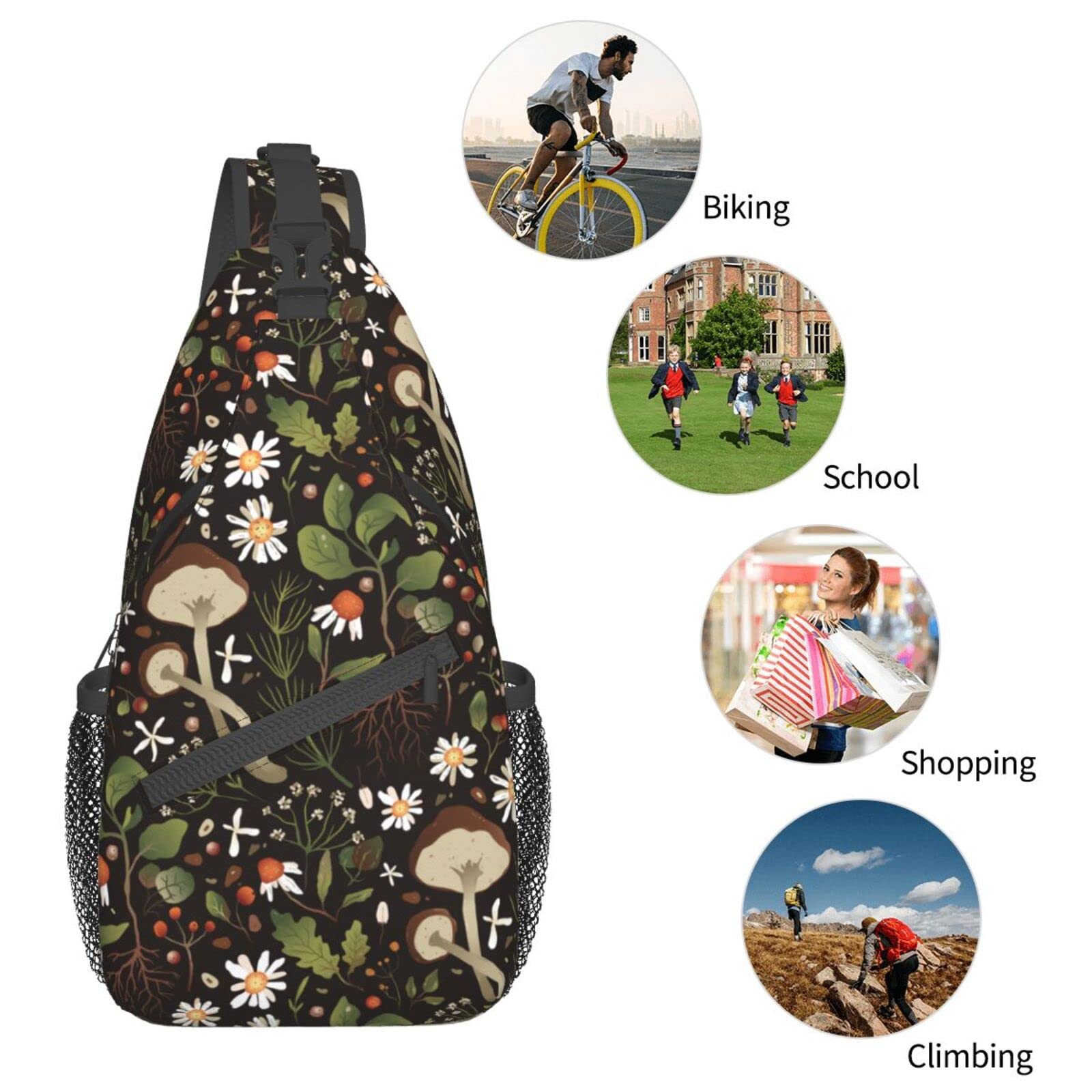 MANQINF Wild Mushroom Sling Bag,Multipurpose Crossbody Backpack Shoulder Chest Bag for Women Men Travel Hiking Daypack