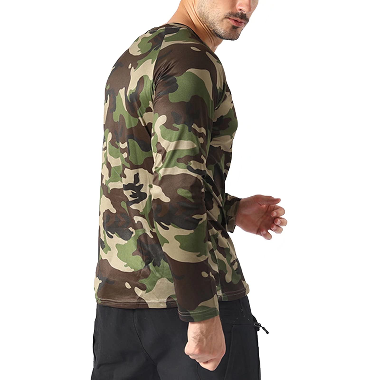 Rela Bota Mens Long Sleeve T-Shirt Active Casual Camouflage Military Shirt Crew Neck Quick Dry Slim Fit
