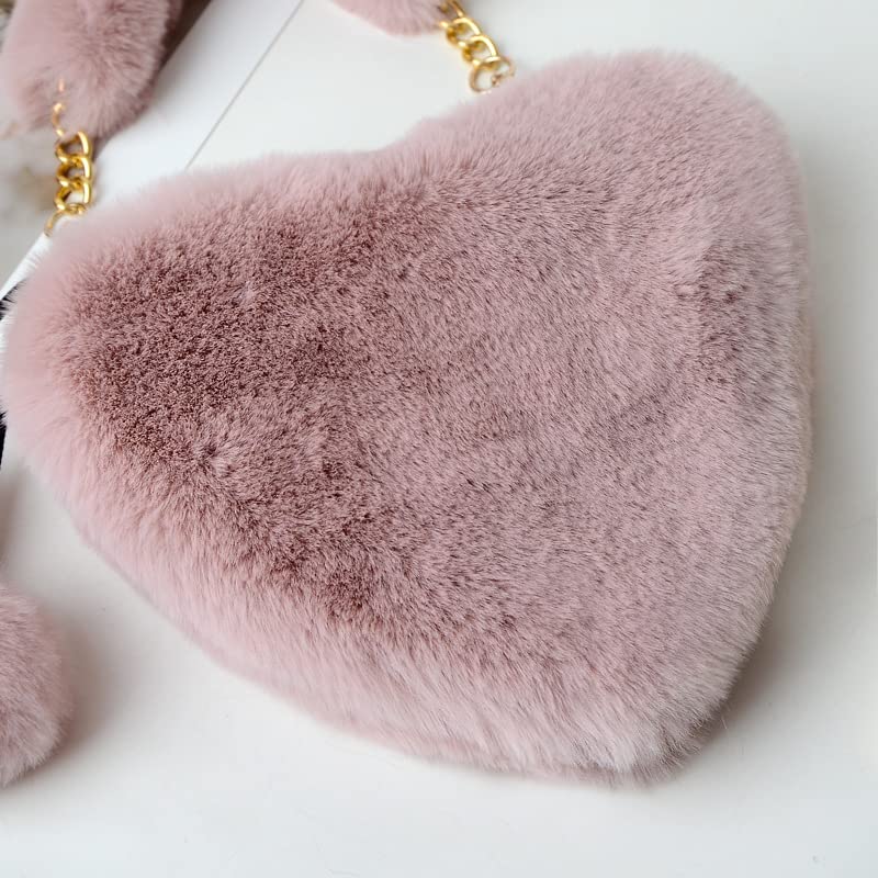TeoYes Women's Plush Handbag Cute Heart Shape Shoulder Fashion Handbags with Chain Strap