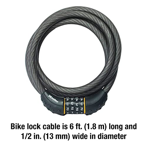 Master Lock Cable Lock, Set Your Own Combination Bike Lock, 6 ft. Long, Black, 8122D