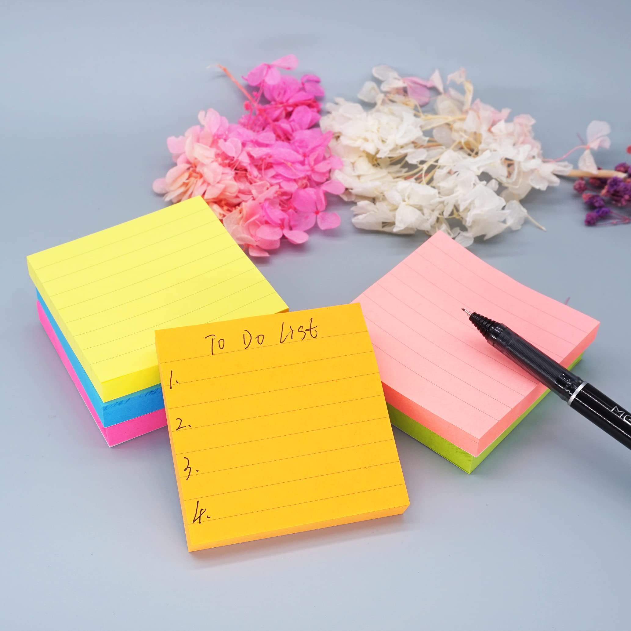 Pop Up Sticky Note Pads with Lined 3x3 Inches 3x3 Refill Accordian Sticky Notes 6 Neon Bright Color Self-Stick Pads Easy to Post 6 Pads 100 Sheet/pad 600 Sheet Total Individual Package