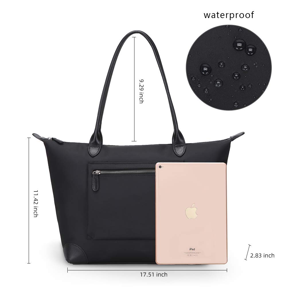 Small Leather Bifold Wallet For Women Black+Large Lightweight Nylon Tote Bag for Women Black