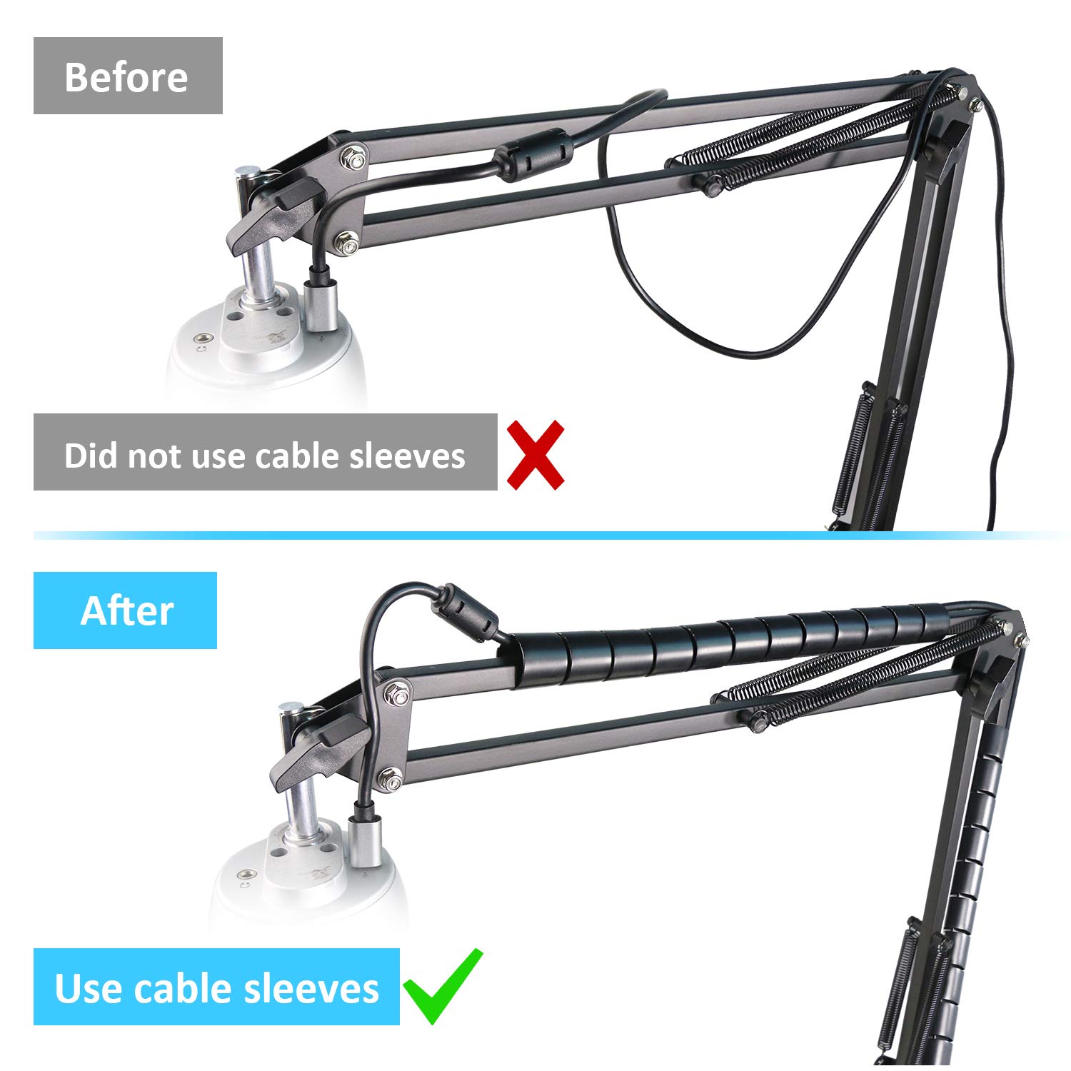 MXL 770 990 Microphone Stand with Pop Filter - Mic Suspension Boom Arm Stand with Windscreen, Cable Sleeve Compatible with MXL 770 990 Mics by YOUSHARES