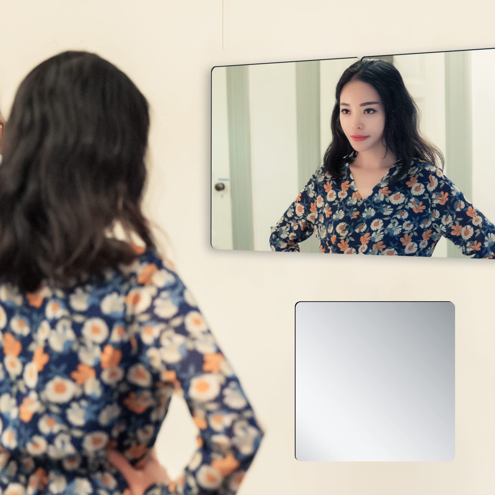 YOUYIDUN 5Pcs Self Adhesive Acrylic Mirror, Wall Mounted, Square, 8 x 8 Inch, Non-Glass Sticky Mirror Tiles for Bathroom Home Decor